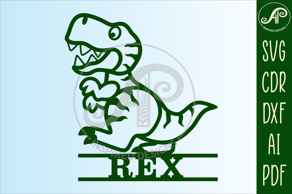 T Rex theme Name sign svg laser cut template - So Fontsy