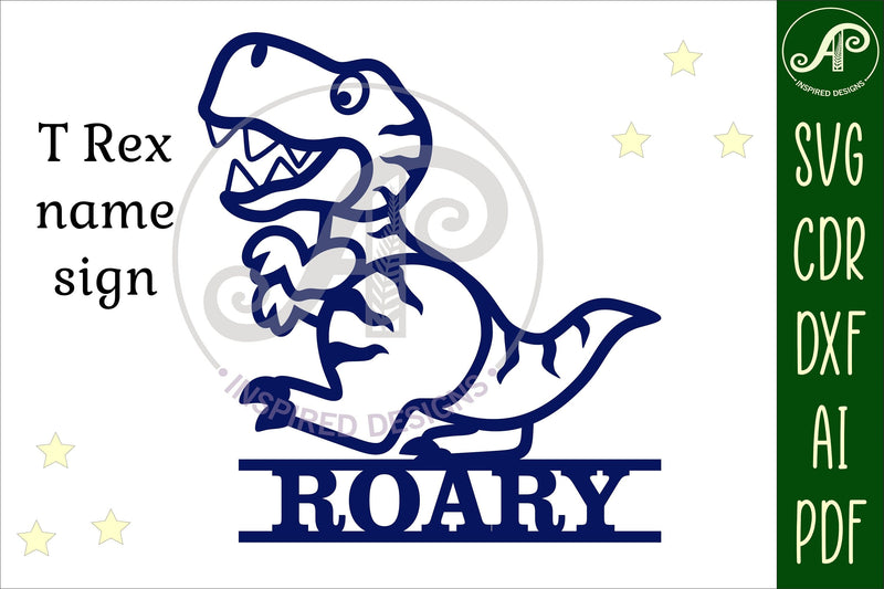 T Rex theme Name sign svg laser cut template - So Fontsy
