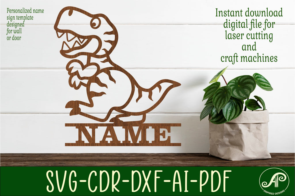 T Rex theme Name sign svg laser cut template - So Fontsy