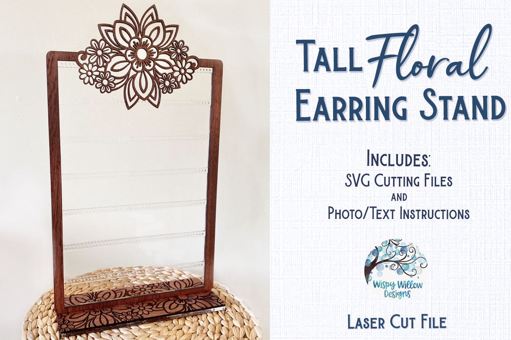 Tall Floral Earring Stand File for Glowforge or Laser Cutter - So Fontsy