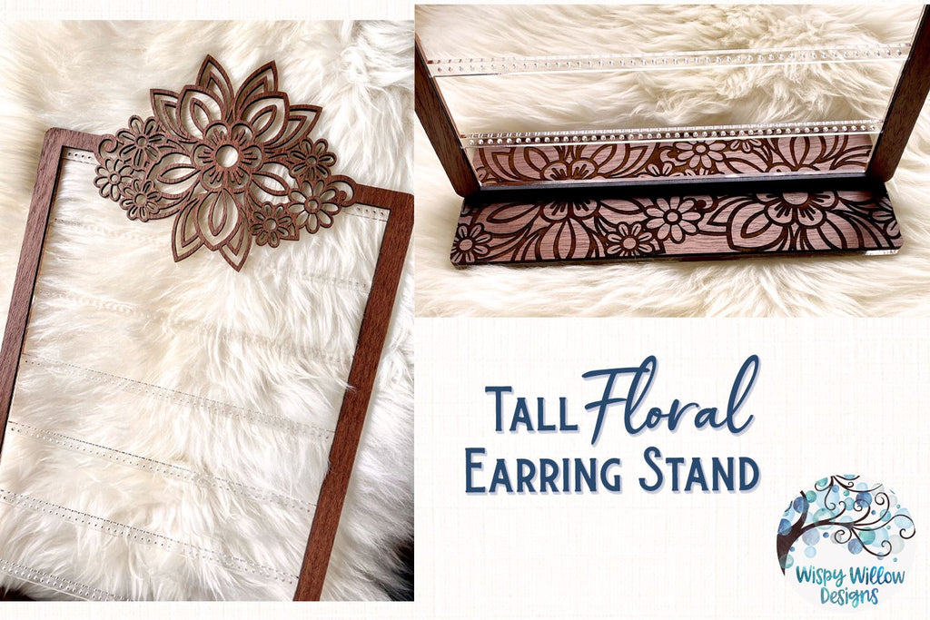 Tall Floral Earring Stand File for Glowforge or Laser Cutter - So Fontsy