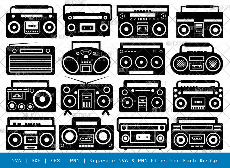 Tape Recorder SVG, Radio Silhouette, Boombox Svg, Recorder Svg, Music ...
