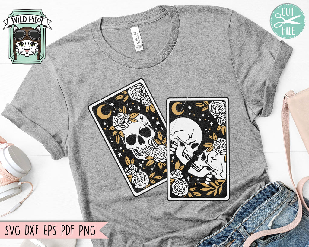 Tarot Card Skull svg, Floral Skull Tarot svg file, Death Tarot, Lovers ...