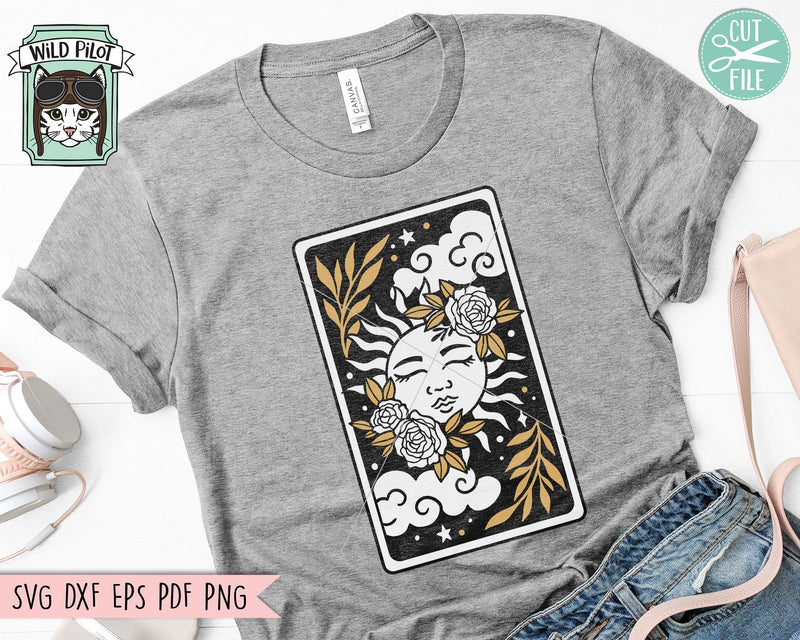Tarot Card Sun svg, Floral Sun Tarot svg file, Flower Sun Tarot Card ...