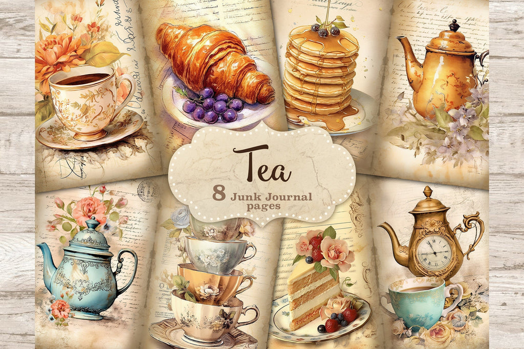 Tea Junk Journal Kit | Vintage Digital Collage Sheet - So Fontsy