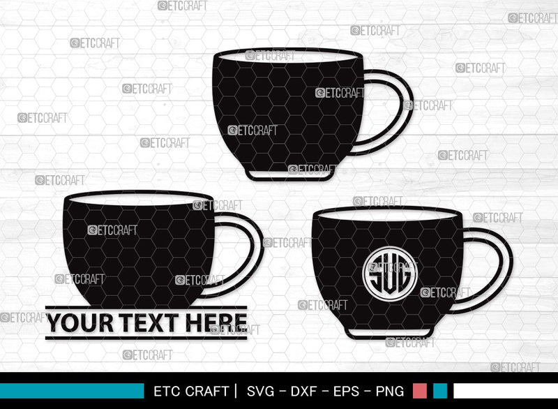 Tea Set Monogram SVG Cut File | Tea Cup Svg | Tea Pot Svg | Tea Kettle ...