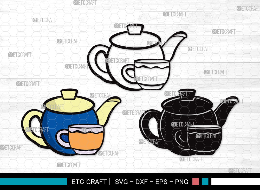 Tea Set SVG Cut File | Tea Cup Svg | Tea Pot Svg | Tea Kettle Svg | Tea ...