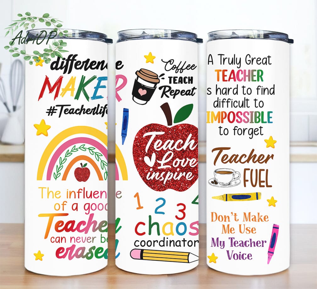 Teach Love Inspire 20oz Skinny Tumbler Png, Glitter Teacher Tumbler ...