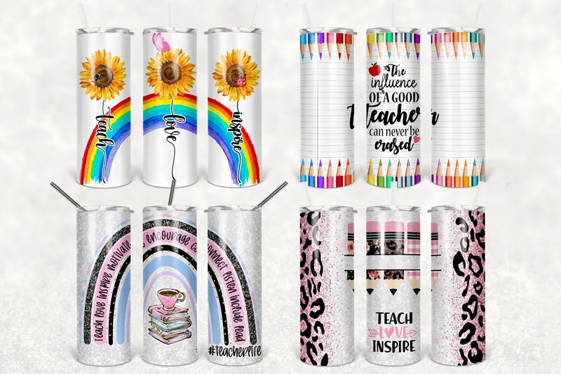 Teacher 20 oz Skinny Tumbler Bundle, Teacher Life Back To School ...
