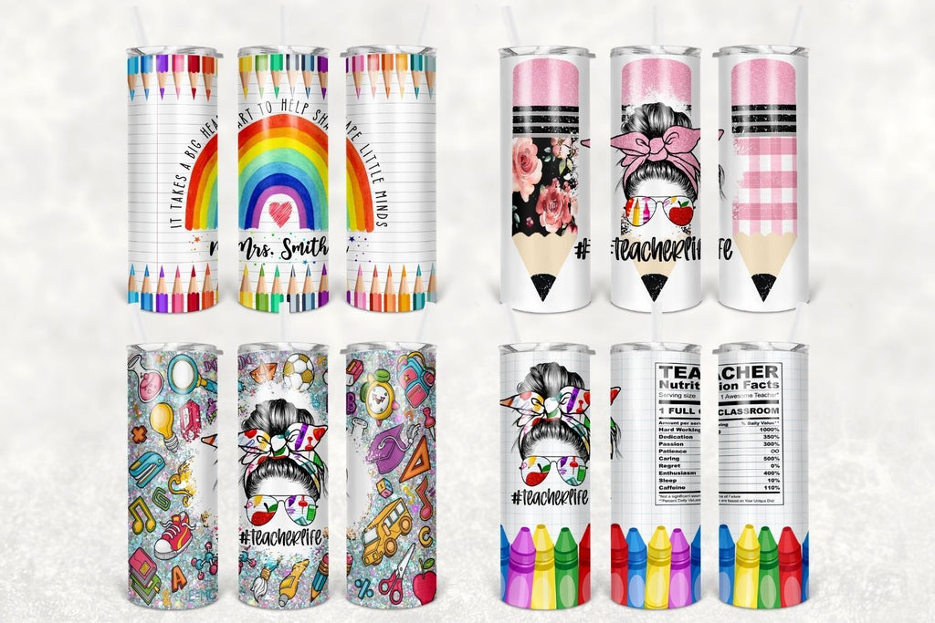 Teacher 20 oz Skinny Tumbler Bundle, Teacher Life Back To School ...