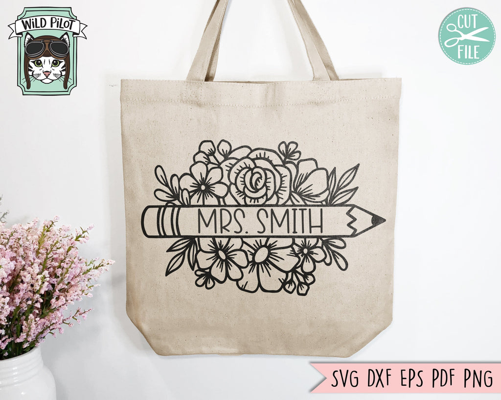 Teacher Gift SVG, Floral Monogram Frame SVG, Teacher Shirt SVG - So Fontsy