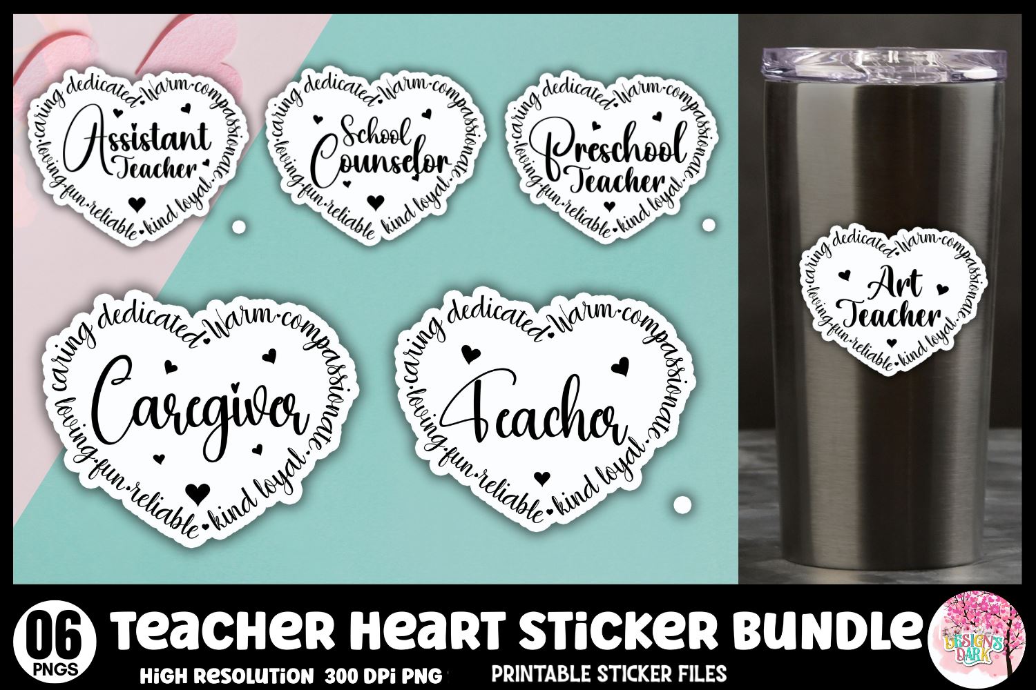 Teacher Heart Sticker Bundle - So Fontsy