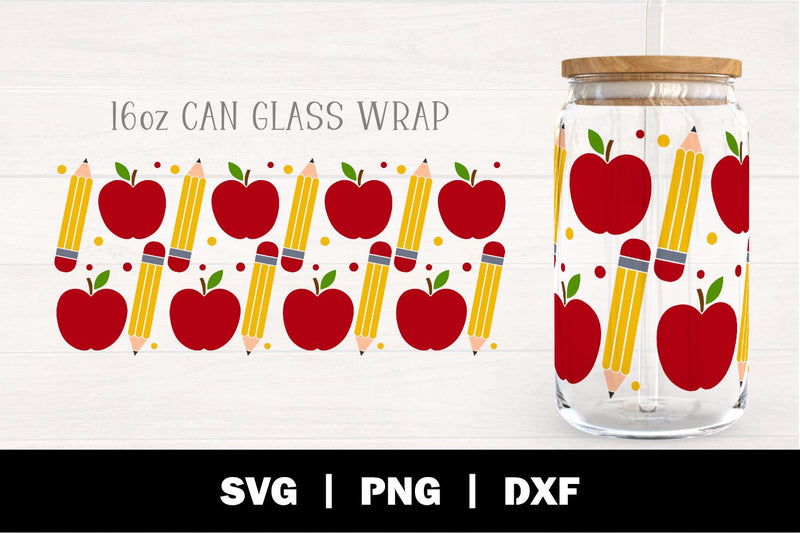Teacher Pattern 16oz Can Glass Wrap SVG - So Fontsy