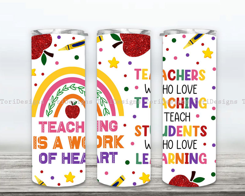 Teacher Rainbow 20oz Skinny Straight Tumbler Sublimation Designs ...