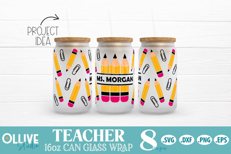 Teacher School Monograms 16oz Can Glass SVG Bundle - So Fontsy