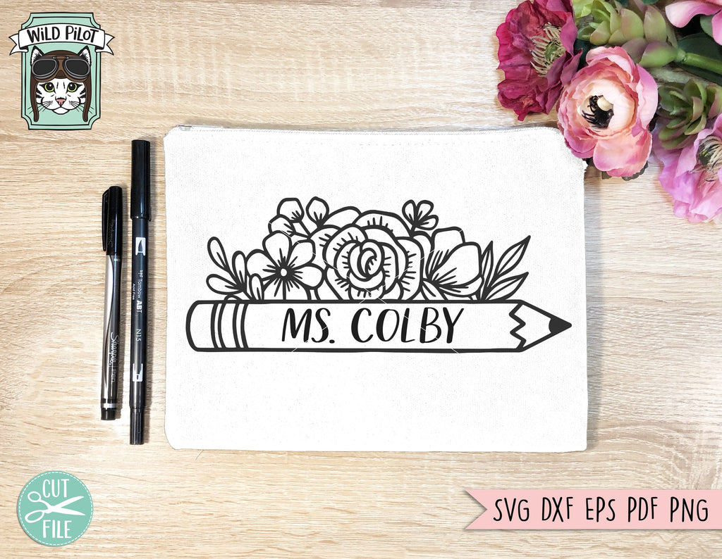 Teacher Shirt SVG, Floral Monogram Frame SVG, Teacher Gift, Pencil SVG ...