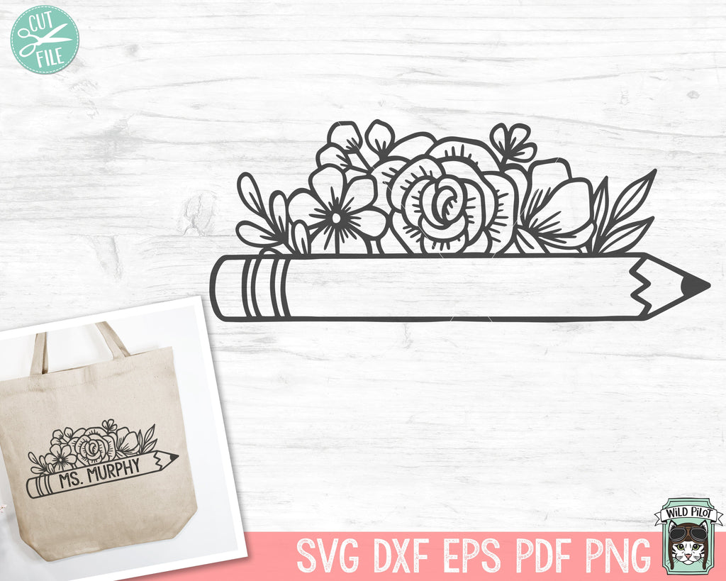 Teacher Shirt SVG, Floral Monogram Frame SVG, Teacher Gift, Pencil SVG ...