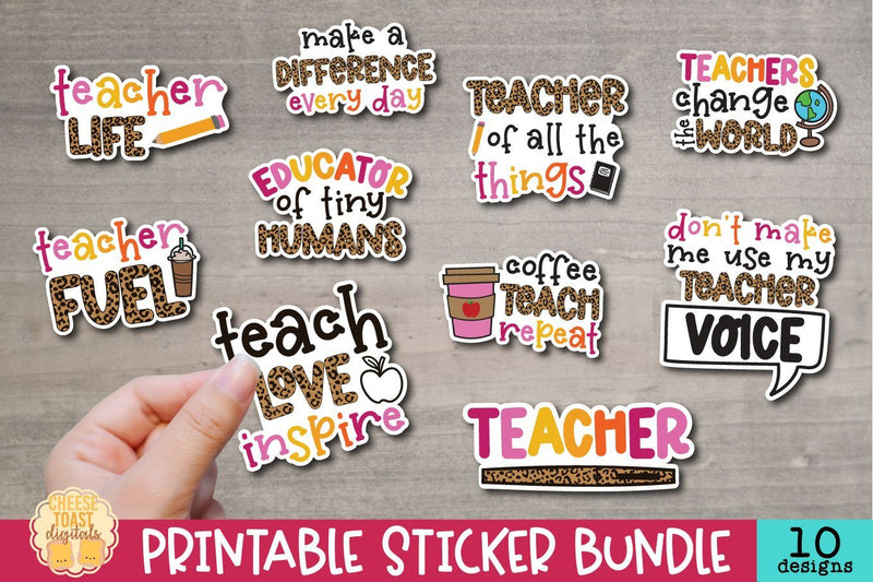 Teacher Stickers Bundle | 10 Leopard Print Sticker Designs - So Fontsy