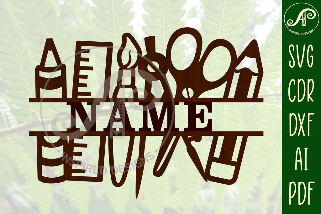 Teacher theme Name sign svg laser cut template - So Fontsy