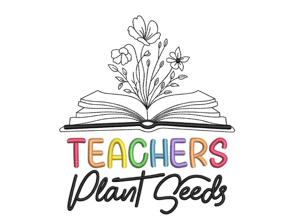 Teachers Plant Seeds Machine Embroidery Design, Floral Book Embroidery ...