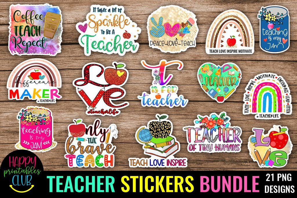 Teachers Sticker Bundle - Printable Stickers for Teachers - So Fontsy