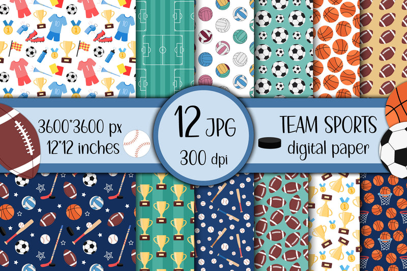 Team Sports Digital Paper | Sport JPG Patterns - So Fontsy