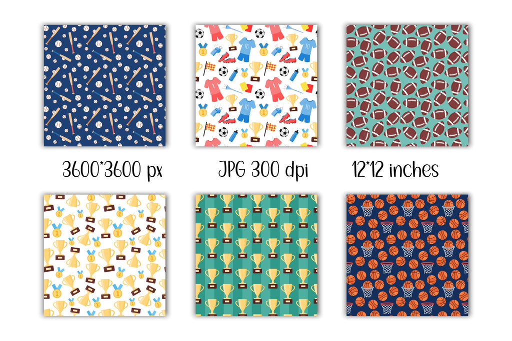 Team Sports Digital Paper | Sport JPG Patterns - So Fontsy