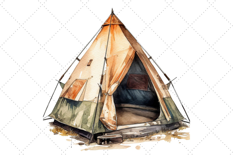 Tent Camping Watercolor Clipart Bundle Bundle, Sublimation, Tent ...