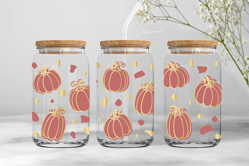 Terrazzo Pumpkins 16oz Glass Can Wrap svg , Halloween can glass - So Fontsy