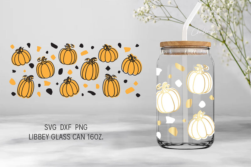 Terrazzo Pumpkins 16oz Glass Can Wrap svg , Halloween can glass - So Fontsy