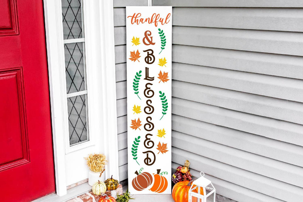 Thankful and blessed vertical porch sign svg, fall vertical - So Fontsy