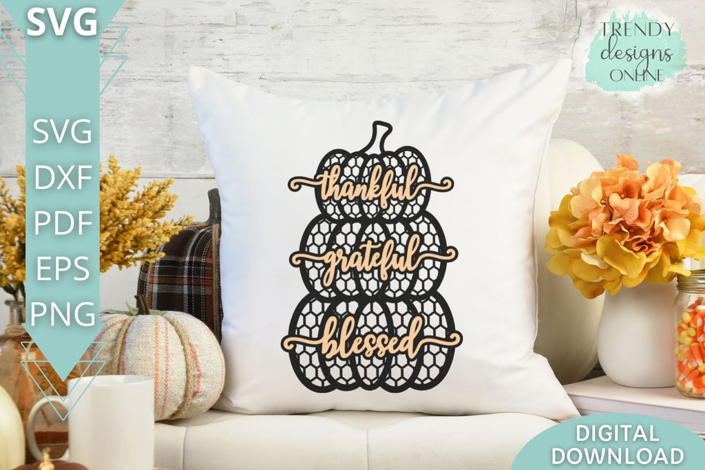 Thankful Grateful Blessed Chicken wire Pumpkin SVG - So Fontsy