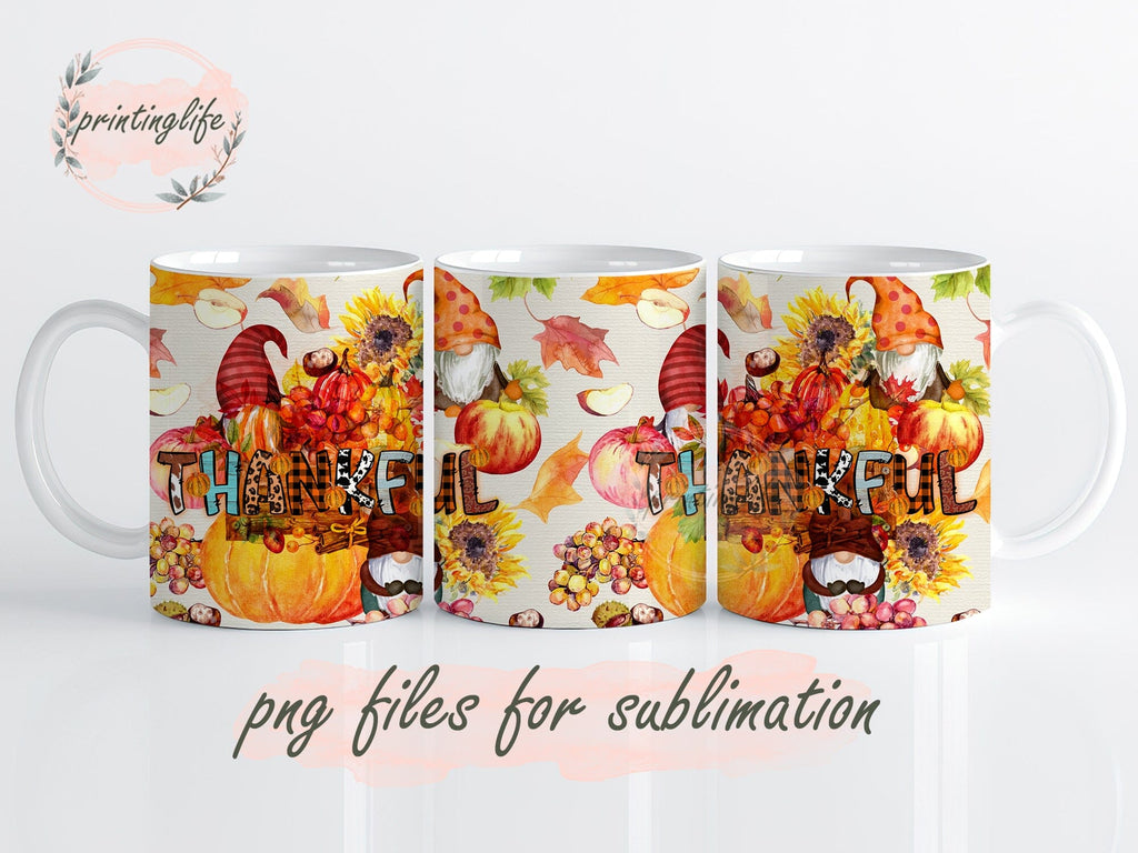 Thankful Mug Wrap, Pumpkin Press Sublimation Png, Thanksgiving Sublimation Designs, Thankful ...