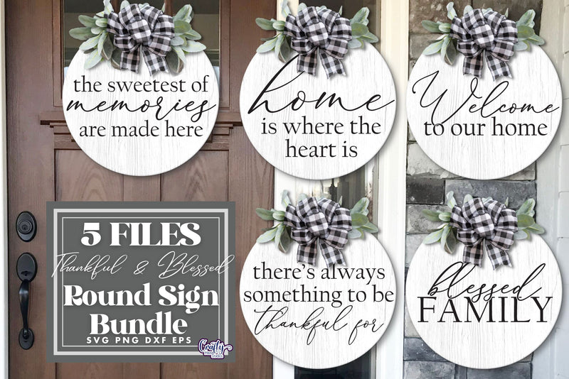 Thankful Round Farmhouse Sign Bundle, Family Svg Door Hanger - So Fontsy