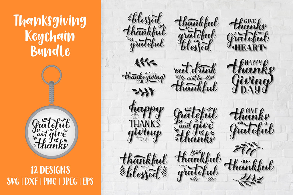Thanksgiving keychain bundle SVG. Thanksgiving quotes keychains - So Fontsy