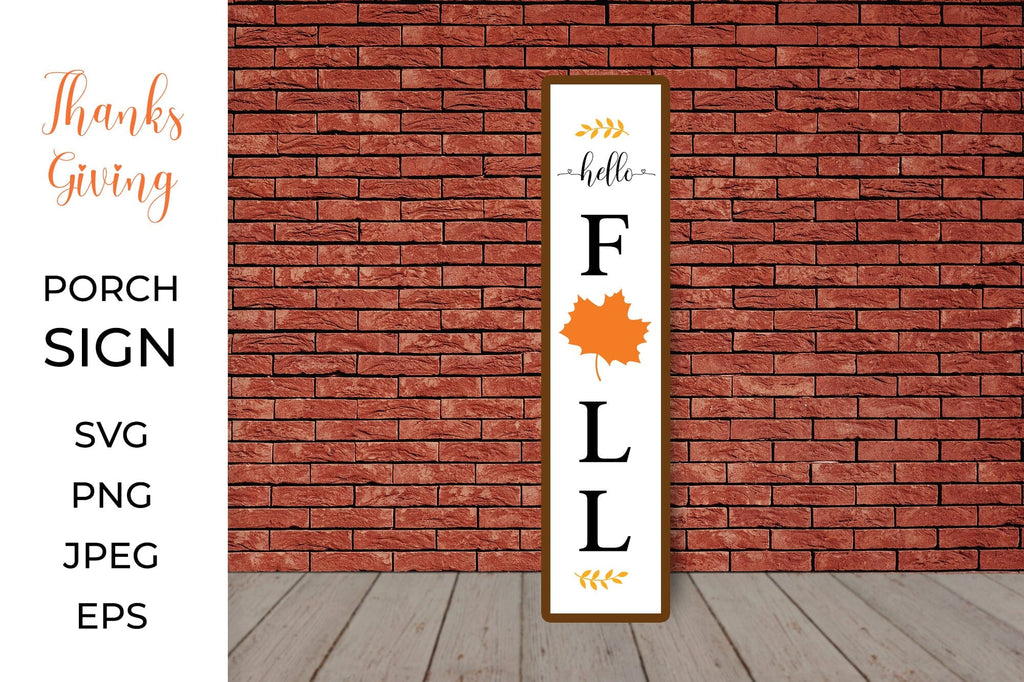 Thanksgiving Porch Sign SVG. Hello fall Vertical Front Sign - So Fontsy