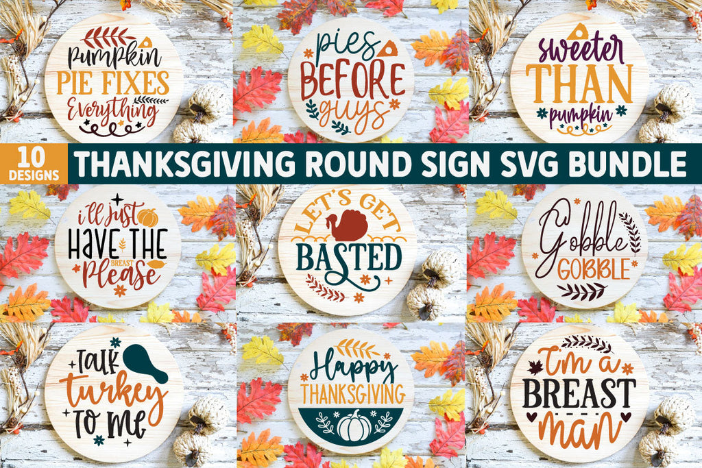 Thanksgiving Round Sign SVG Bundle - So Fontsy
