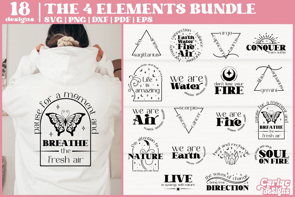 The Four Elements SVG Bundle | Zodiac Signs elements bundle - So Fontsy