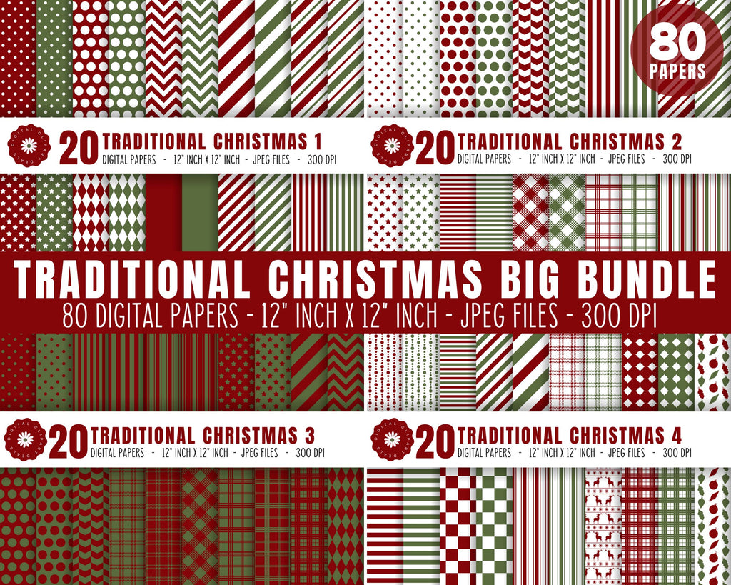 The Traditional Christmas Christmas Digital Paper BIG Bundle - 80 ...