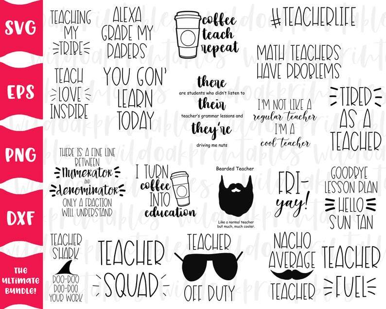 the ultimate teacher svg bundle, funny teacher svg quotes, teacher svg ...