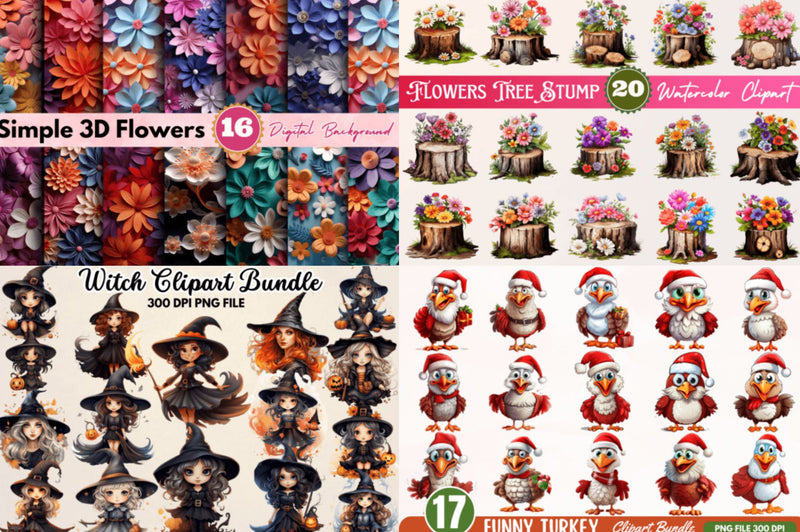 The Watercolor Mega PNG Clipart big Bundle - So Fontsy