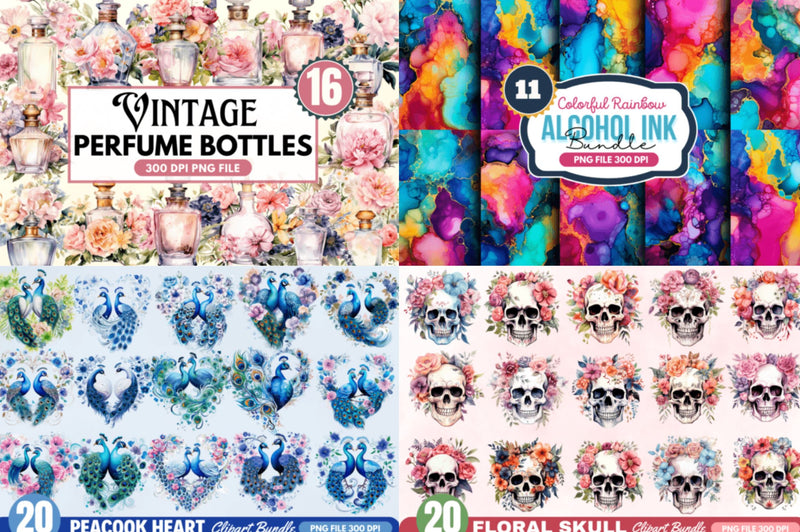 The Watercolor Mega PNG Clipart big Bundle - So Fontsy