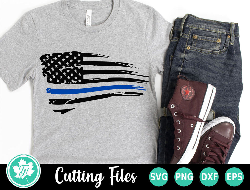 Thin Blue Line SVG | Distressed American Flag - So Fontsy