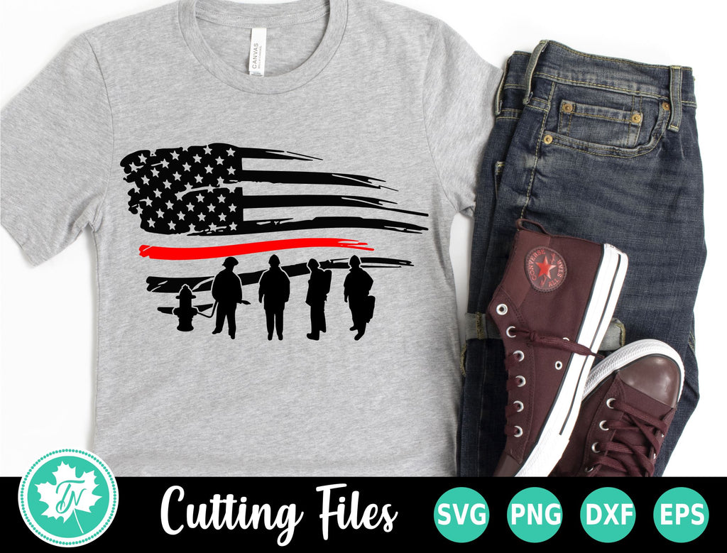 Thin Red Line SVG | American Flag with Firefighters - So Fontsy