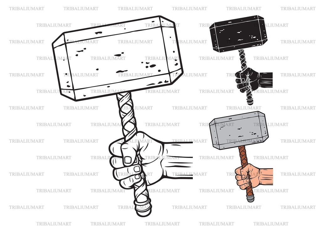 Thor Hammer in Hand. Cut files for Cricut. Clip Art silhouettes (eps ...