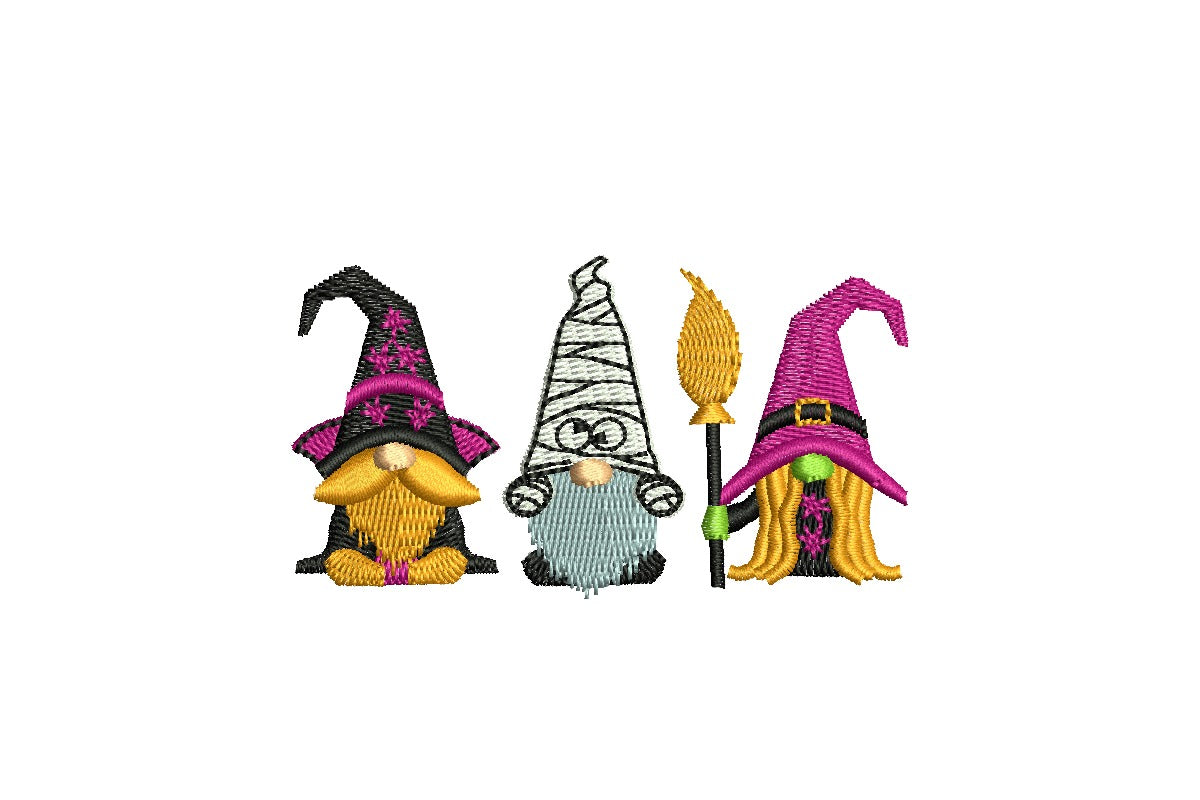 Three Halloween Cute Mini Gnomes Embroidery Design. Cozy mini gnomes ...