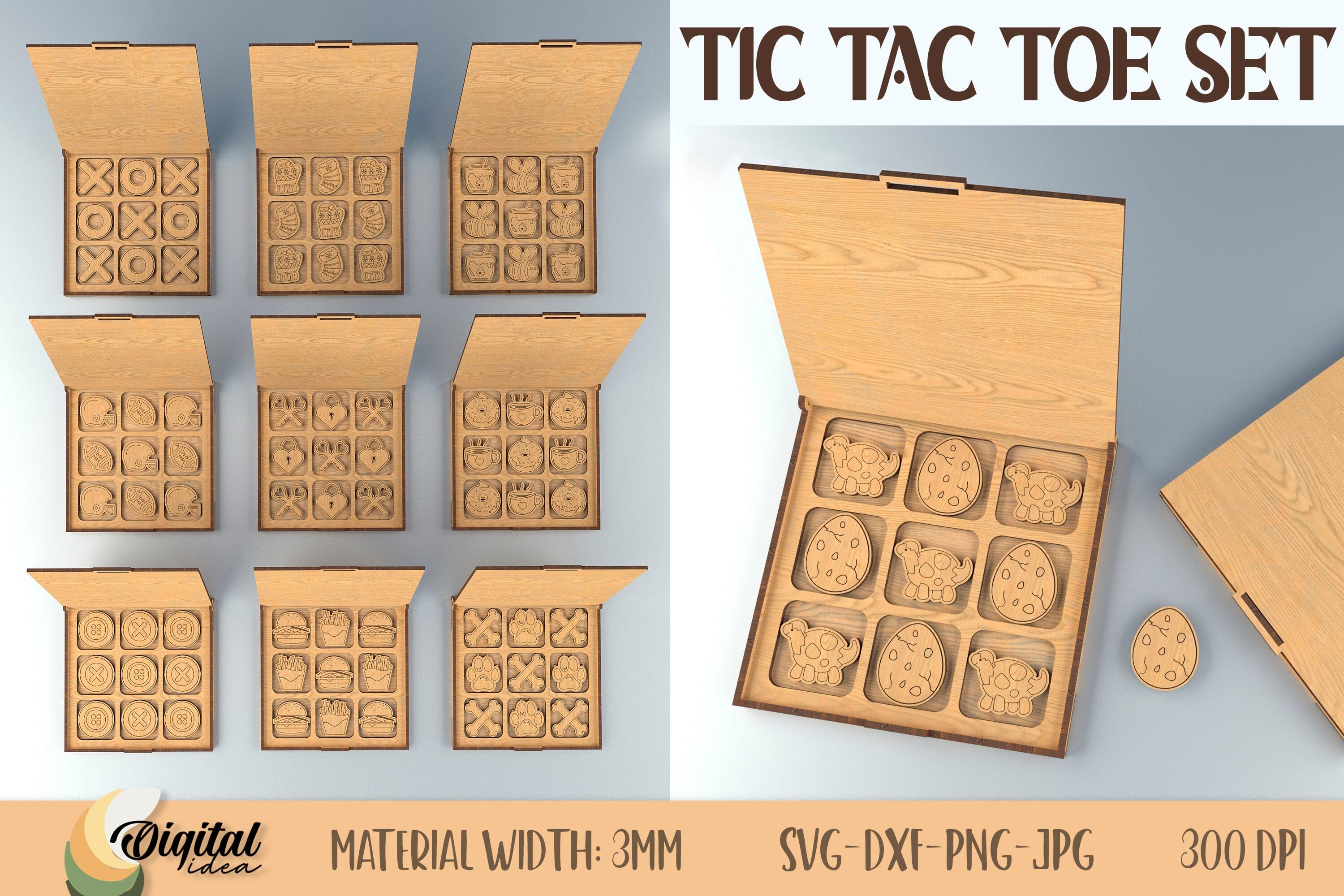 Tic Tac Toe Set Bundle. Laser Cut SVG. Engraved - So Fontsy