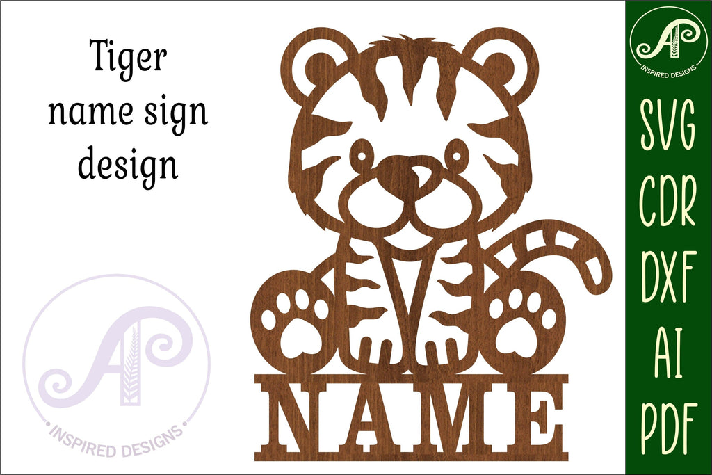 Tiger Name sign svg laser cut template, wall art - So Fontsy