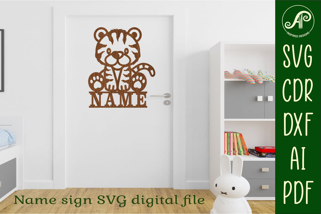 Tiger Name sign svg laser cut template, wall art - So Fontsy