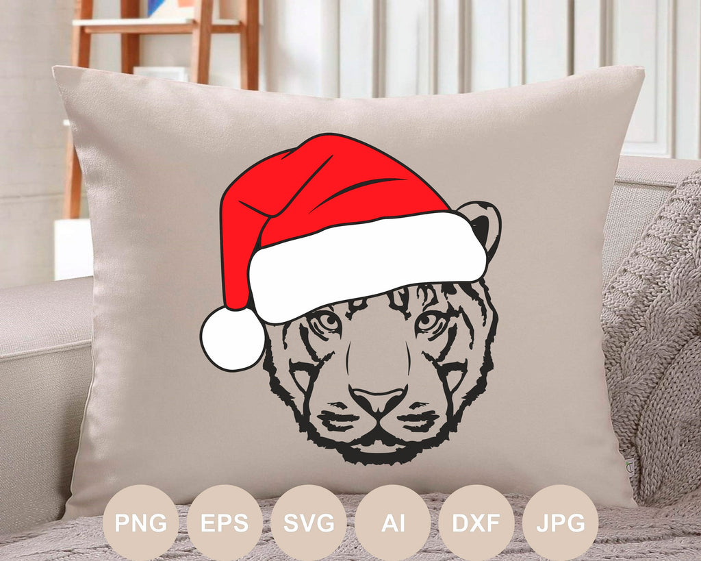 Tiger Santa Hat Svg, Tiger with Hat Svg, Tiger Cut file, Christmas Svg ...